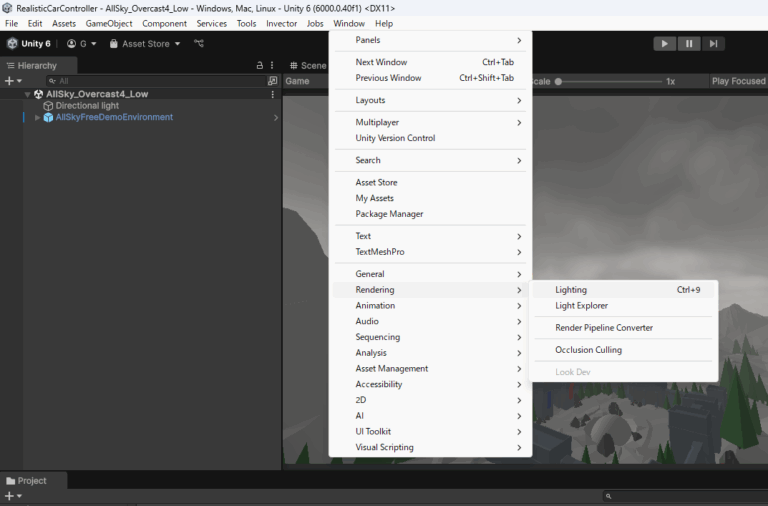 Lightning タブからSkyBox Materialに空を設定します。